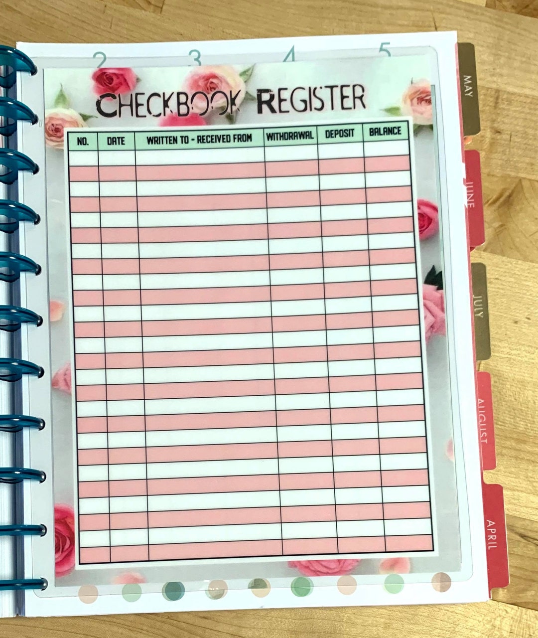 DASHBOARD Checkbook Register for Use With BIG Happy Planner (double ...