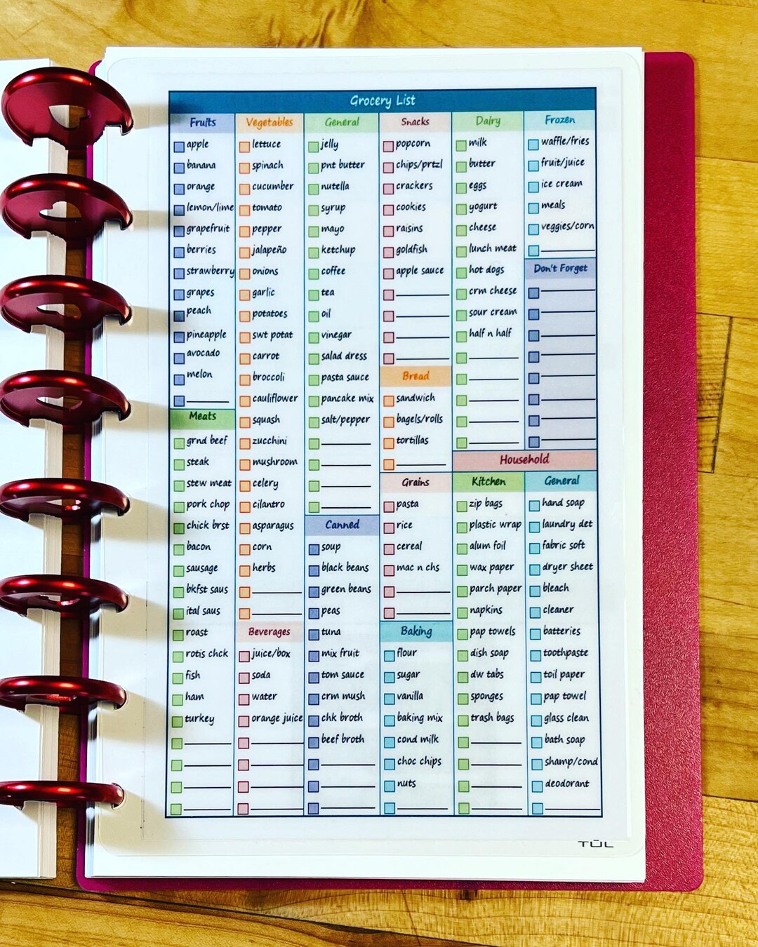 DASHBOARD Grocery List/shopping & Menu Meal Planner for Use With Tul ...