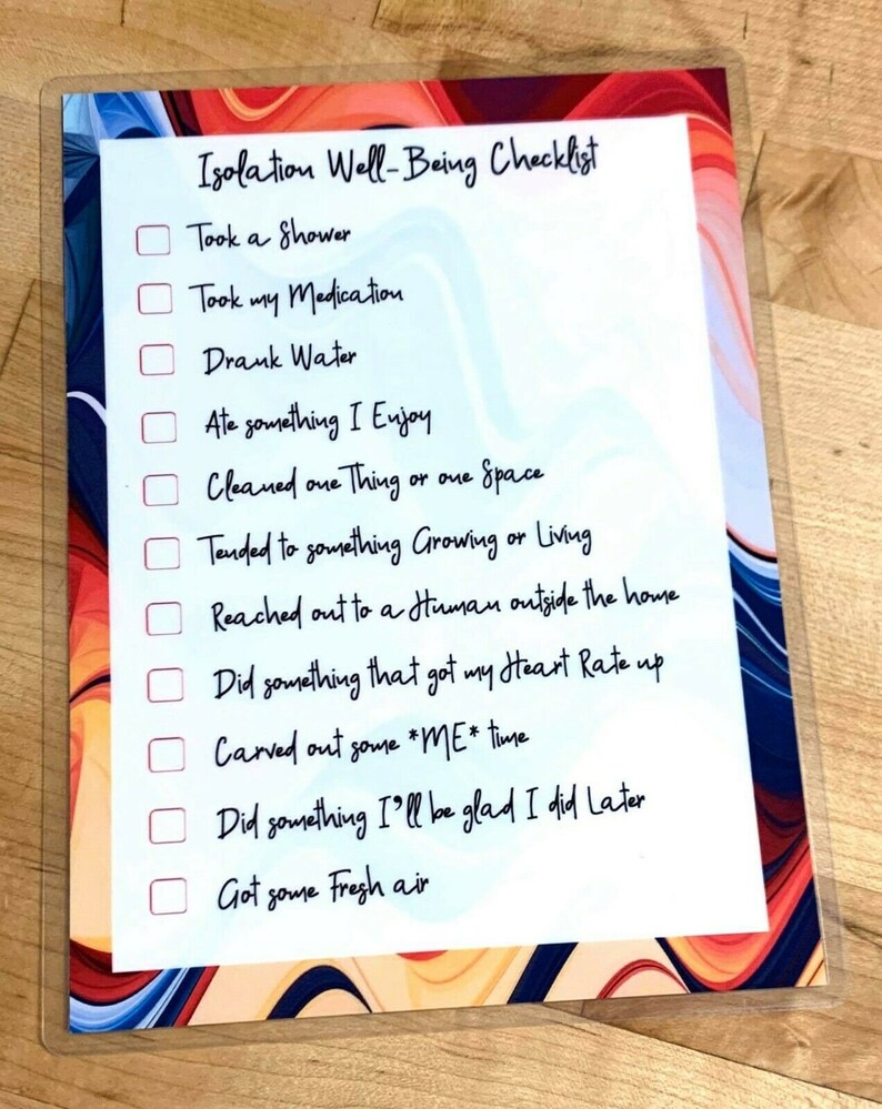 Laminated Isolation Well Being Checklist Sheet | Etsy