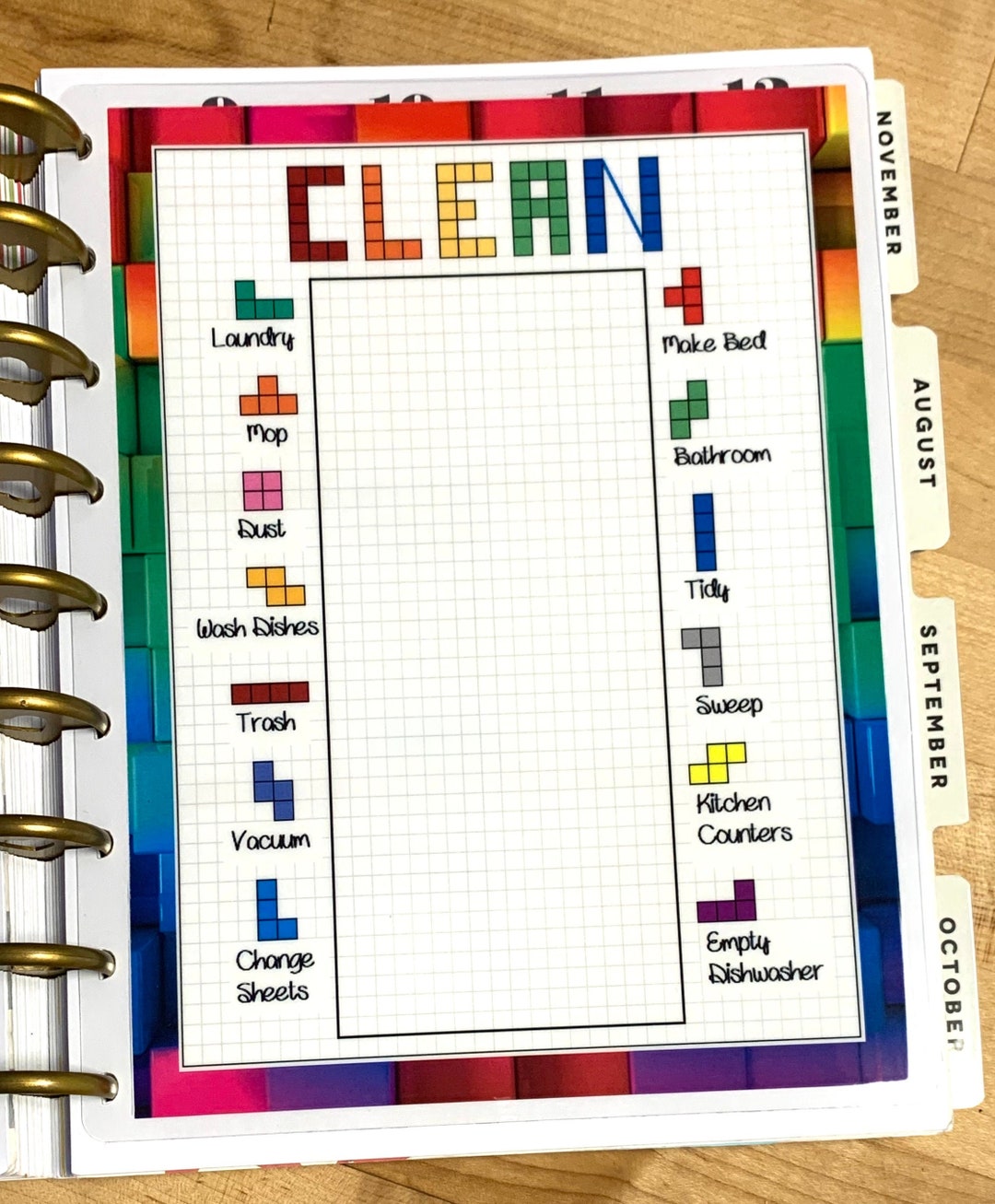DASHBOARD Tetris Clean Chores Cleaning for Use With Erin Condren OR ...