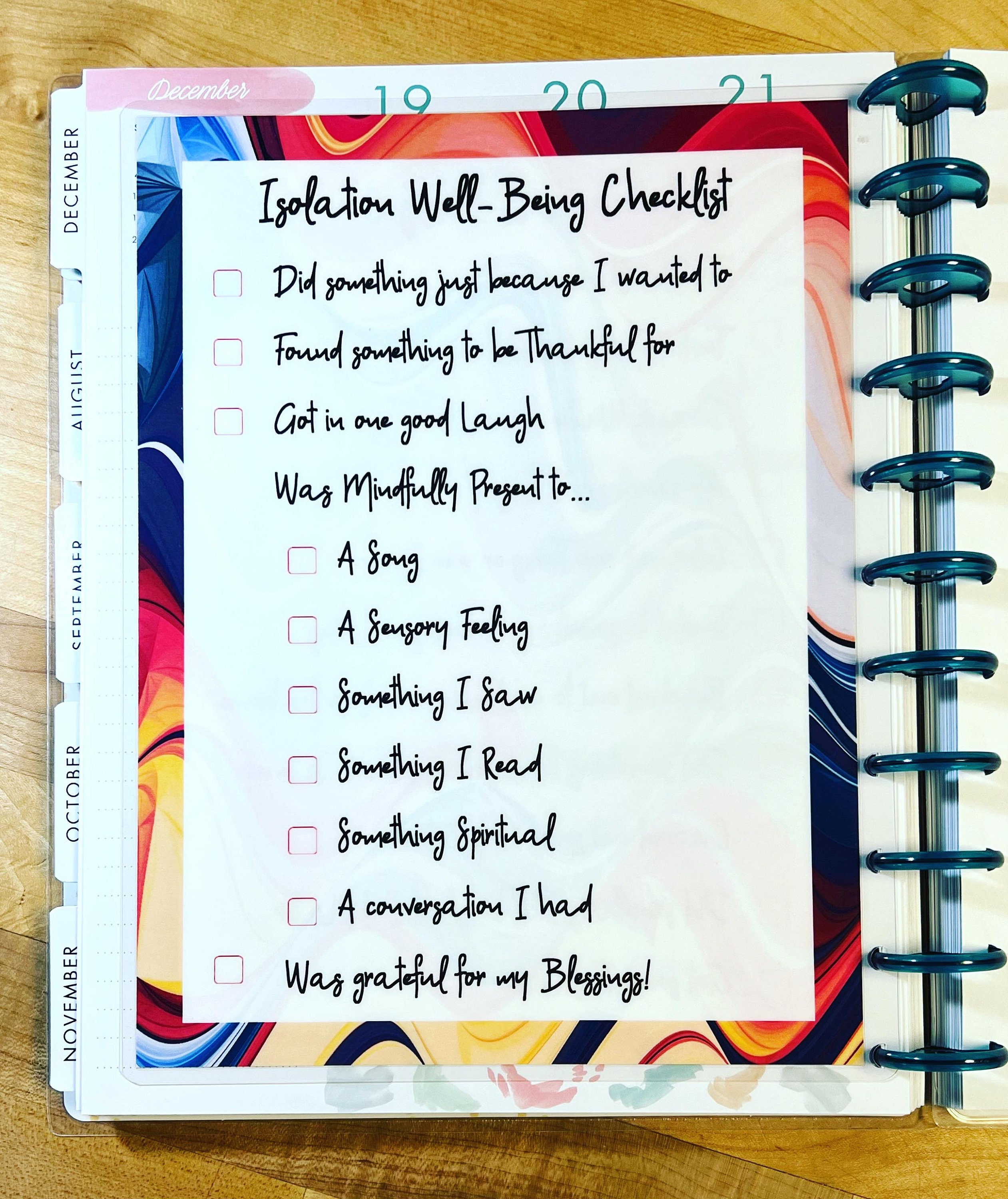 DASHBOARD Isolation Well-being Checklist for Use With BIG - Etsy