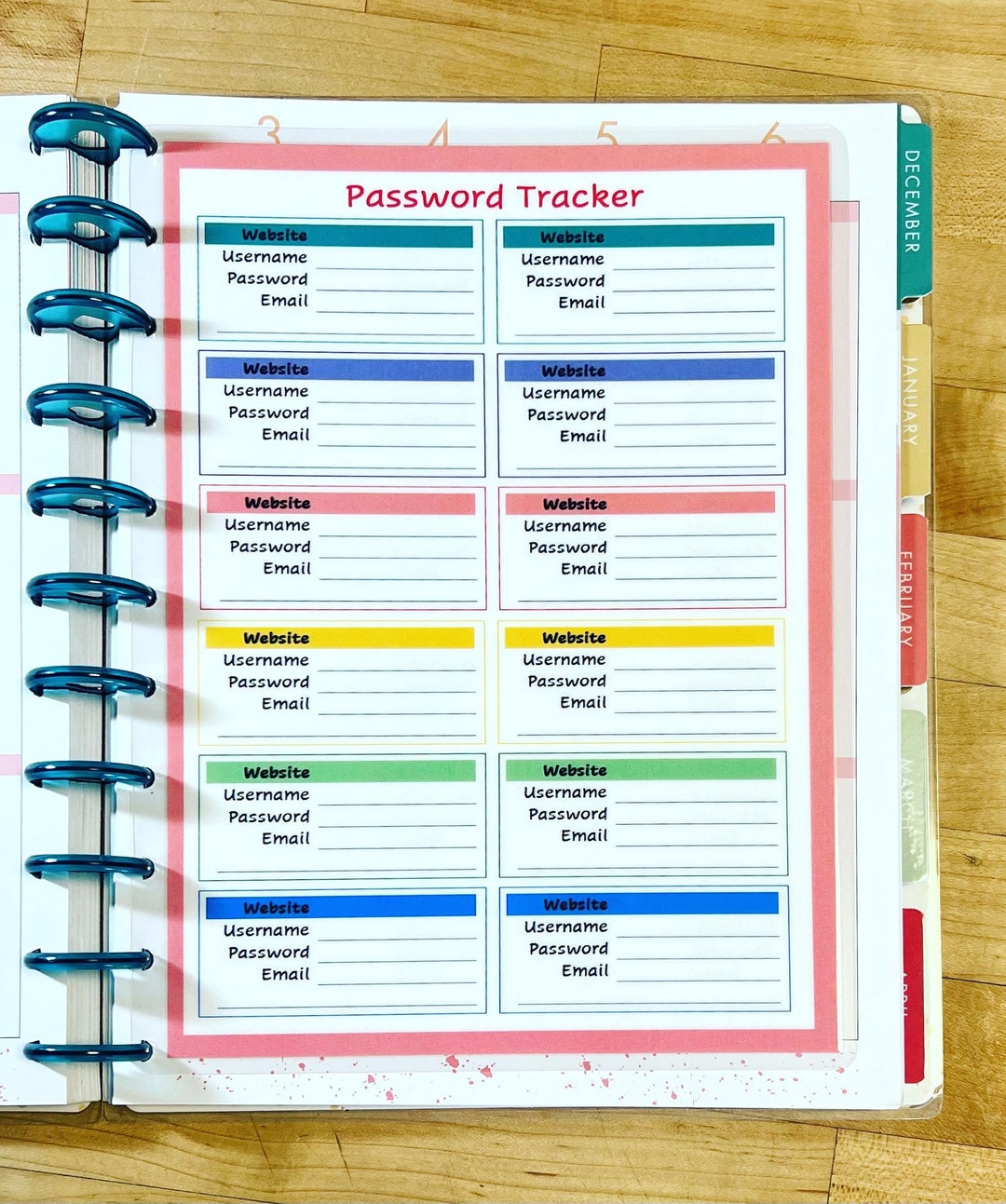 DASHBOARD Password Tracker Organizer for Use With BIG Happy Planner ...