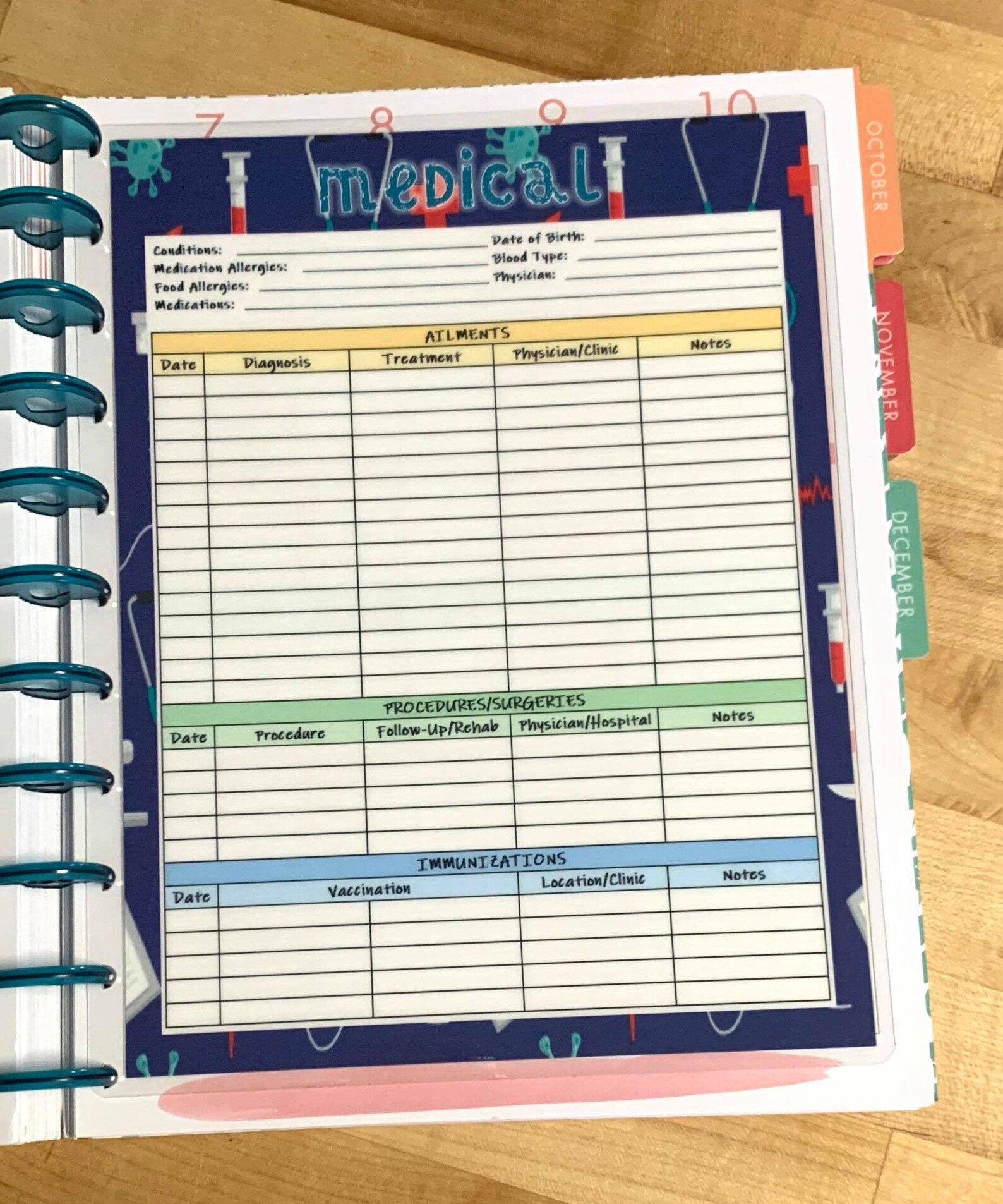 DASHBOARD Medical History Tracker for Use With BIG Happy Planner double ...