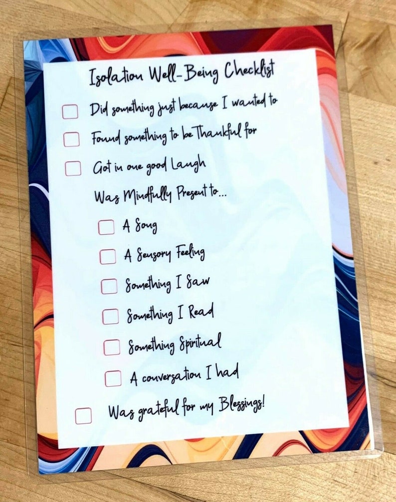Laminated Isolation Well Being Checklist Sheet - Etsy