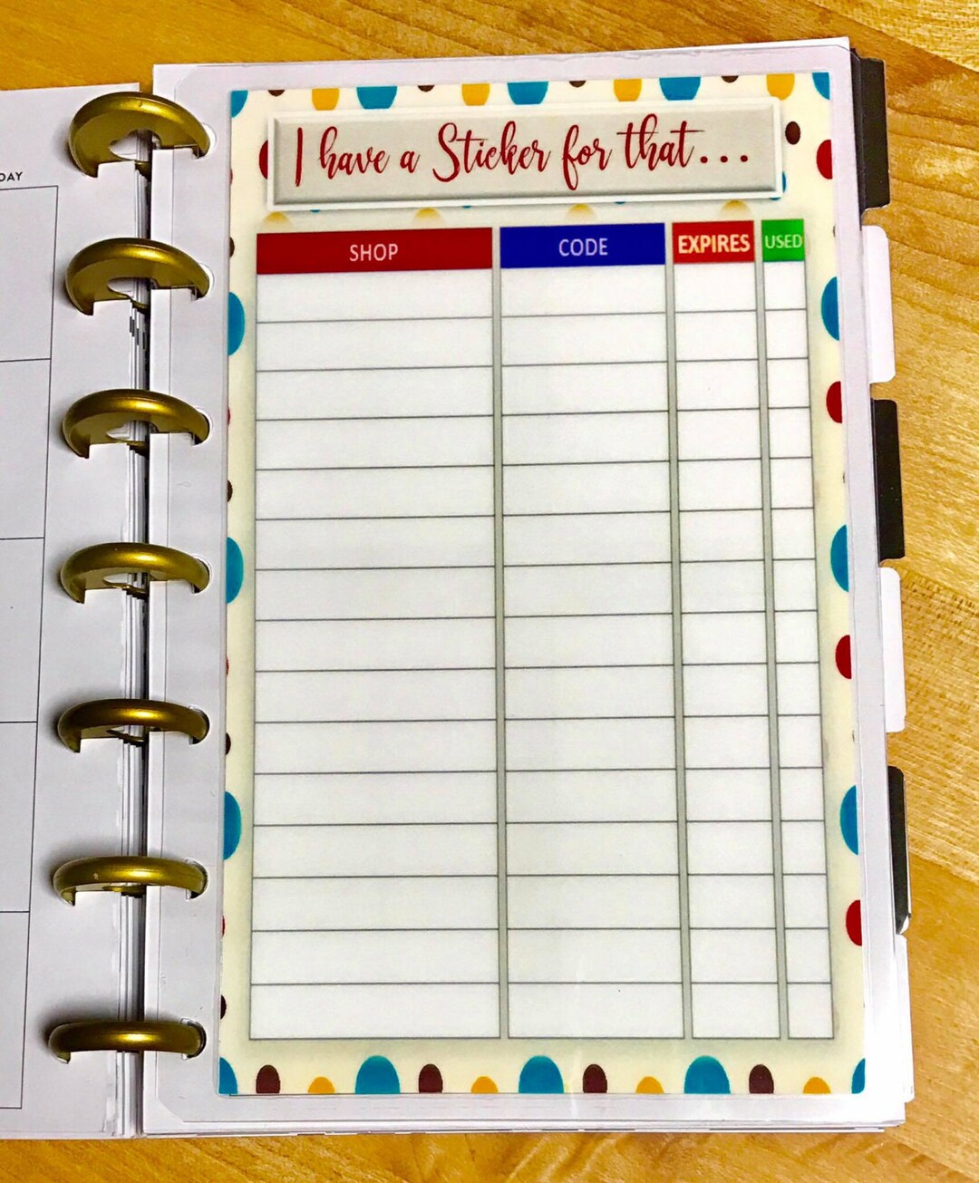 DASHBOARD Coupon Shop Codes Tracker for Use With the MINI Happy Planner ...