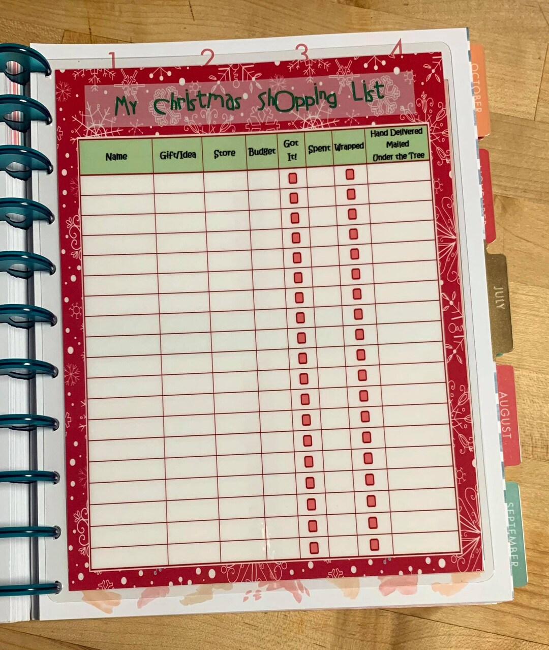 DASHBOARD Christmas Shopping List for Use With BIG Happy Planner double ...