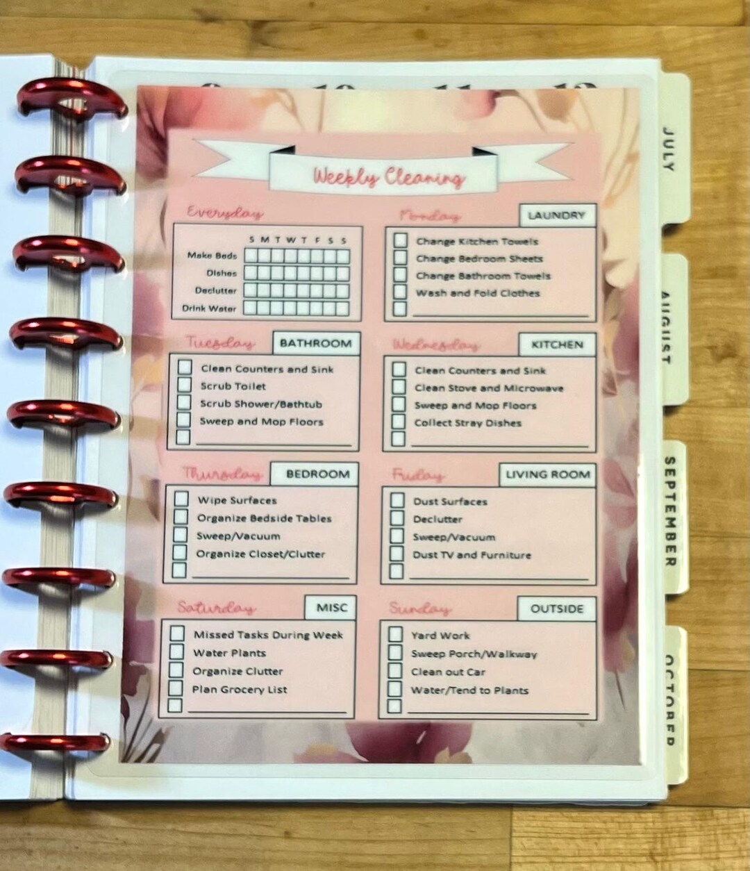 DASHBOARD Weekly Cleaning for Use With Classic Happy Planner OR Erin ...
