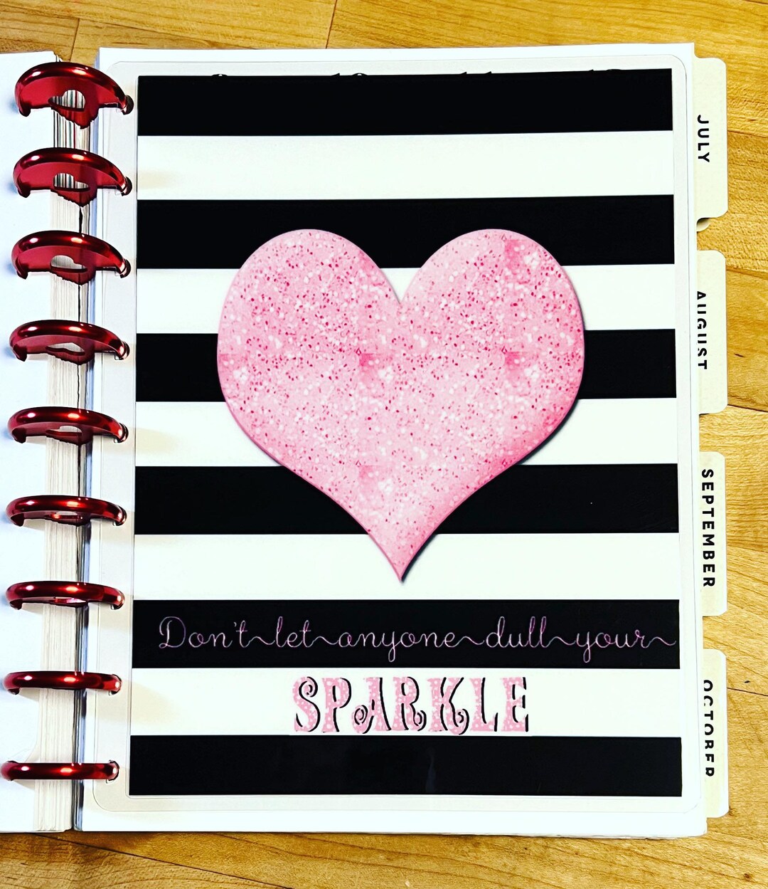 DASHBOARD Black White Stripe Pink Heart "dull Ur Sparkle" 4 Use W ...
