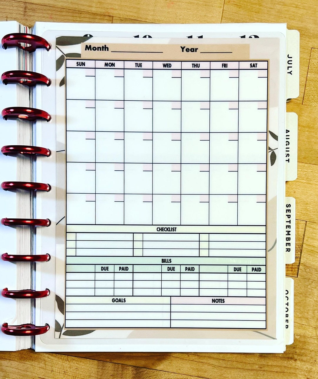 DASHBOARD Blank Monthly Calendar 4 Use W Classic/minihappy Planner/tul ...