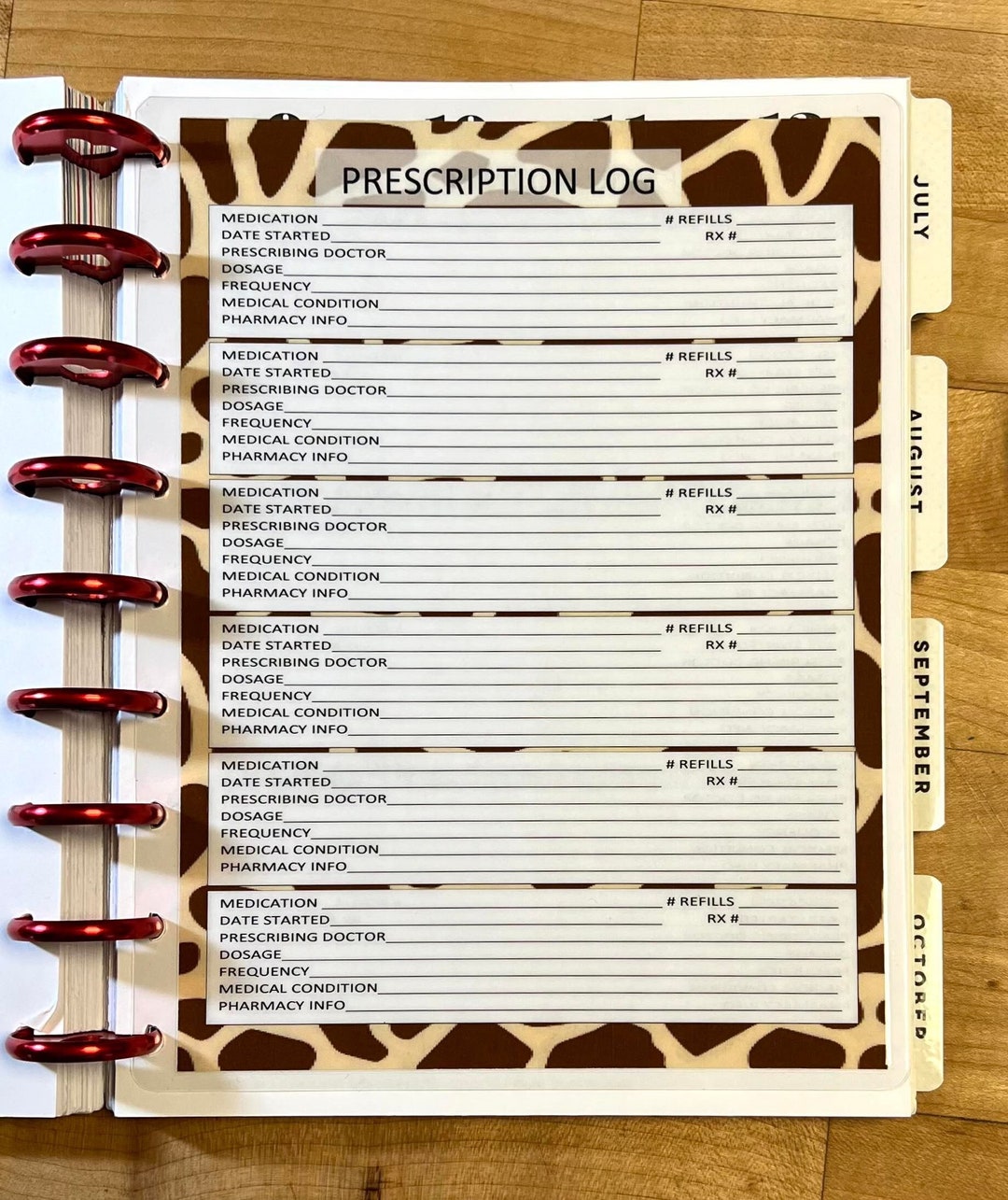 DASHBOARD Prescription Medication Rx Log Giraffe Print for - Etsy