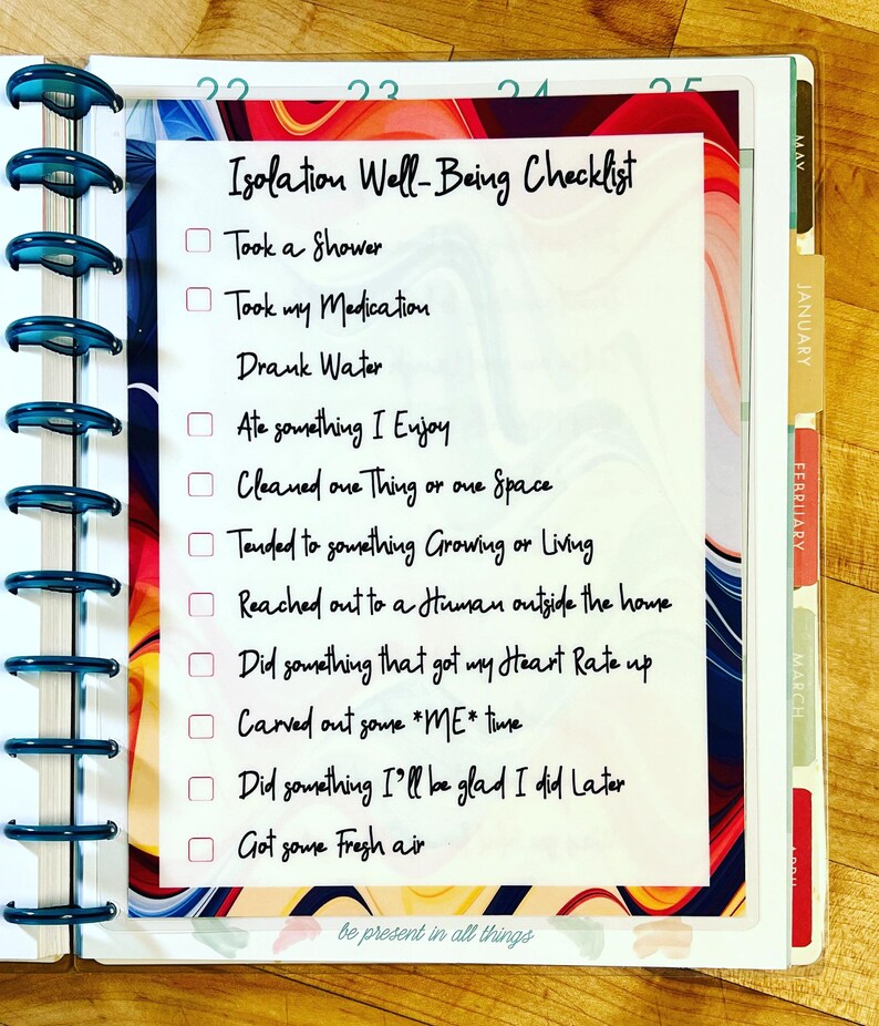 DASHBOARD Isolation Well-being Checklist for Use With BIG Happy Planner ...