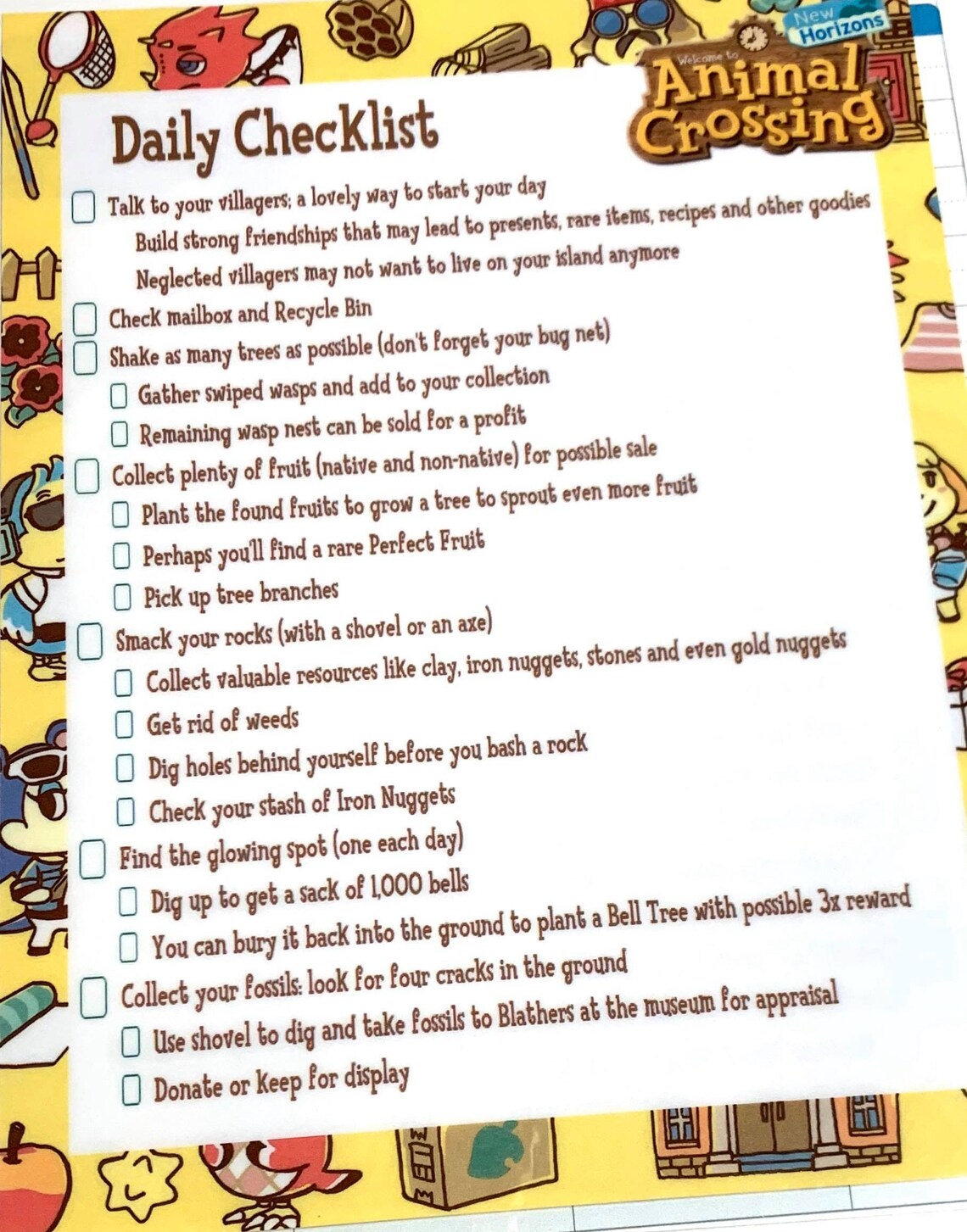 DASHBOARD Animal Crossing Daily Checklist for Use With - Etsy
