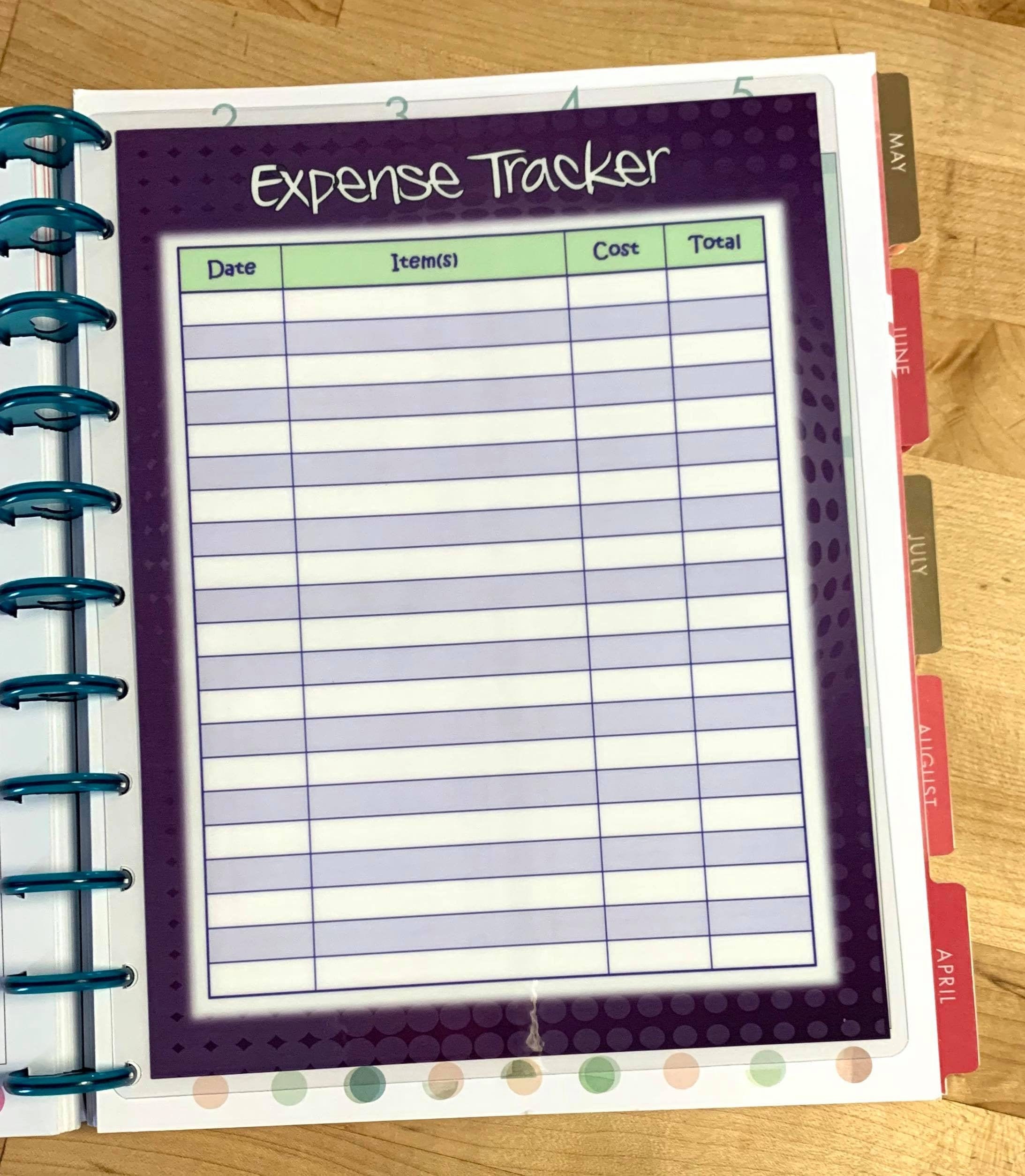DASHBOARD Expense Tracker for Use With BIG Happy Planner double Sided ...