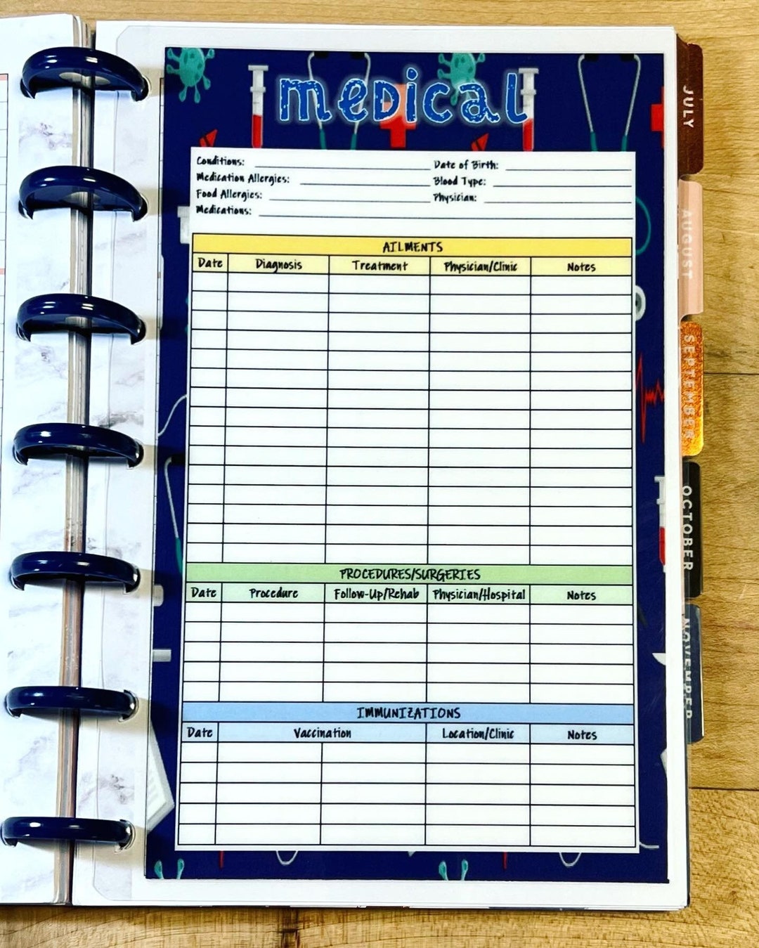 DASHBOARD Medical History Tracker Double Sided for Use With the MINI ...