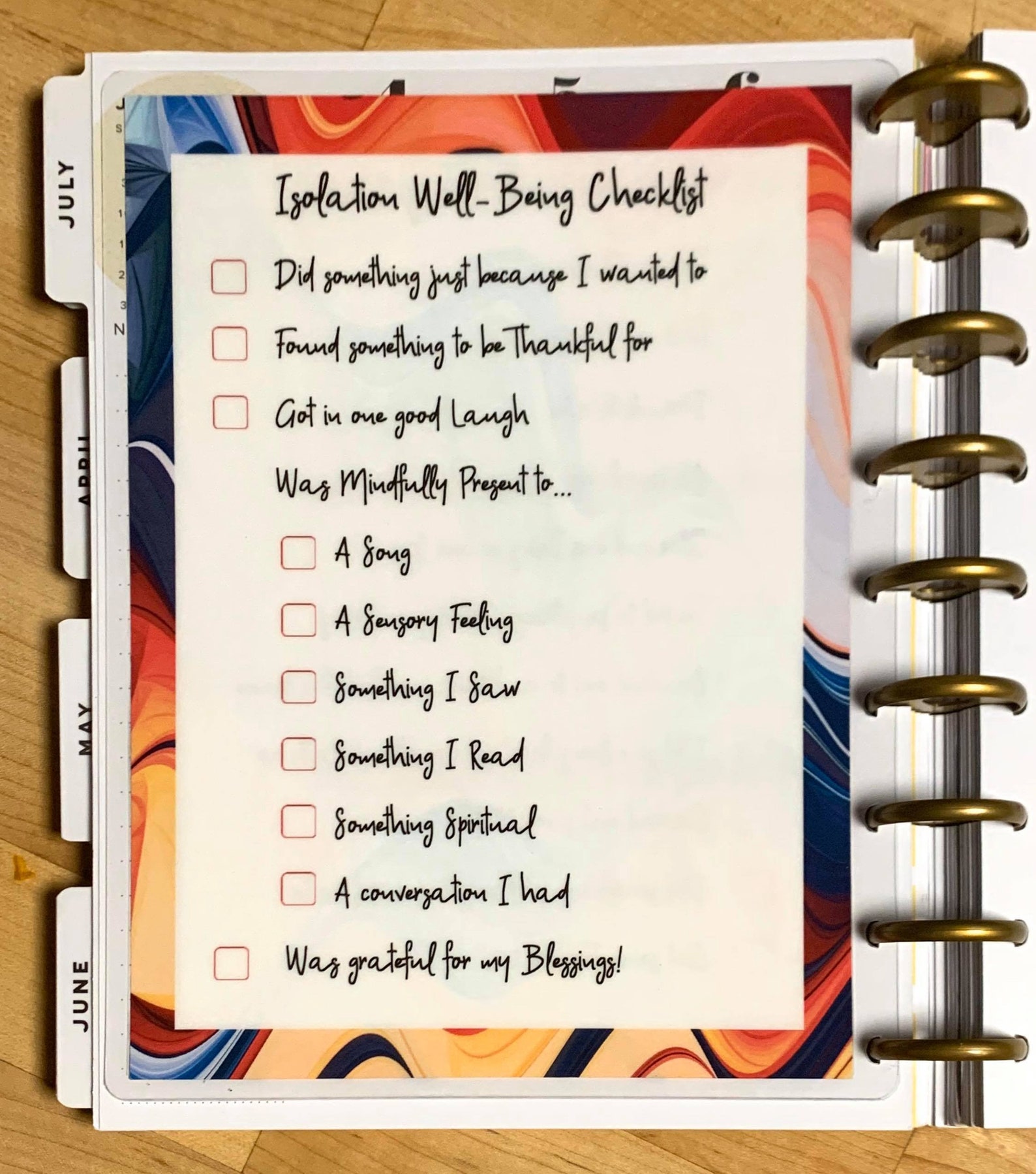 DASHBOARD Isolation Well-being Checklist for Use With Classic - Etsy