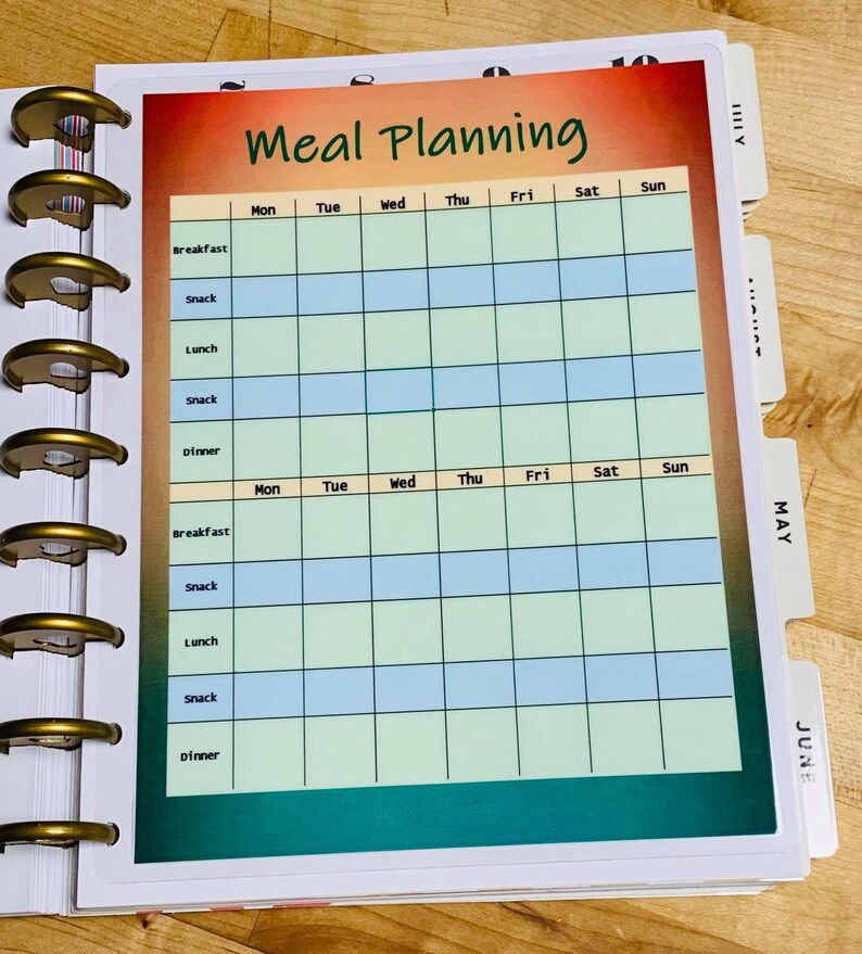 DASHBOARD Four Week Meal Plan for use with Erin Condren OR | Etsy
