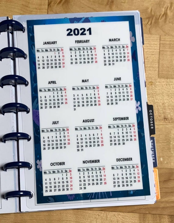 Yearly Calendar 20 21 2 Sided Dashboard Insert For Use With Mini Happy 