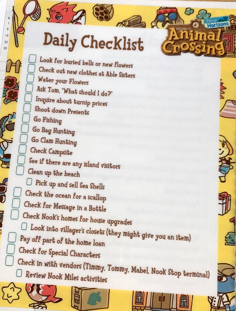 DASHBOARD Animal Crossing Daily Checklist for Use With - Etsy