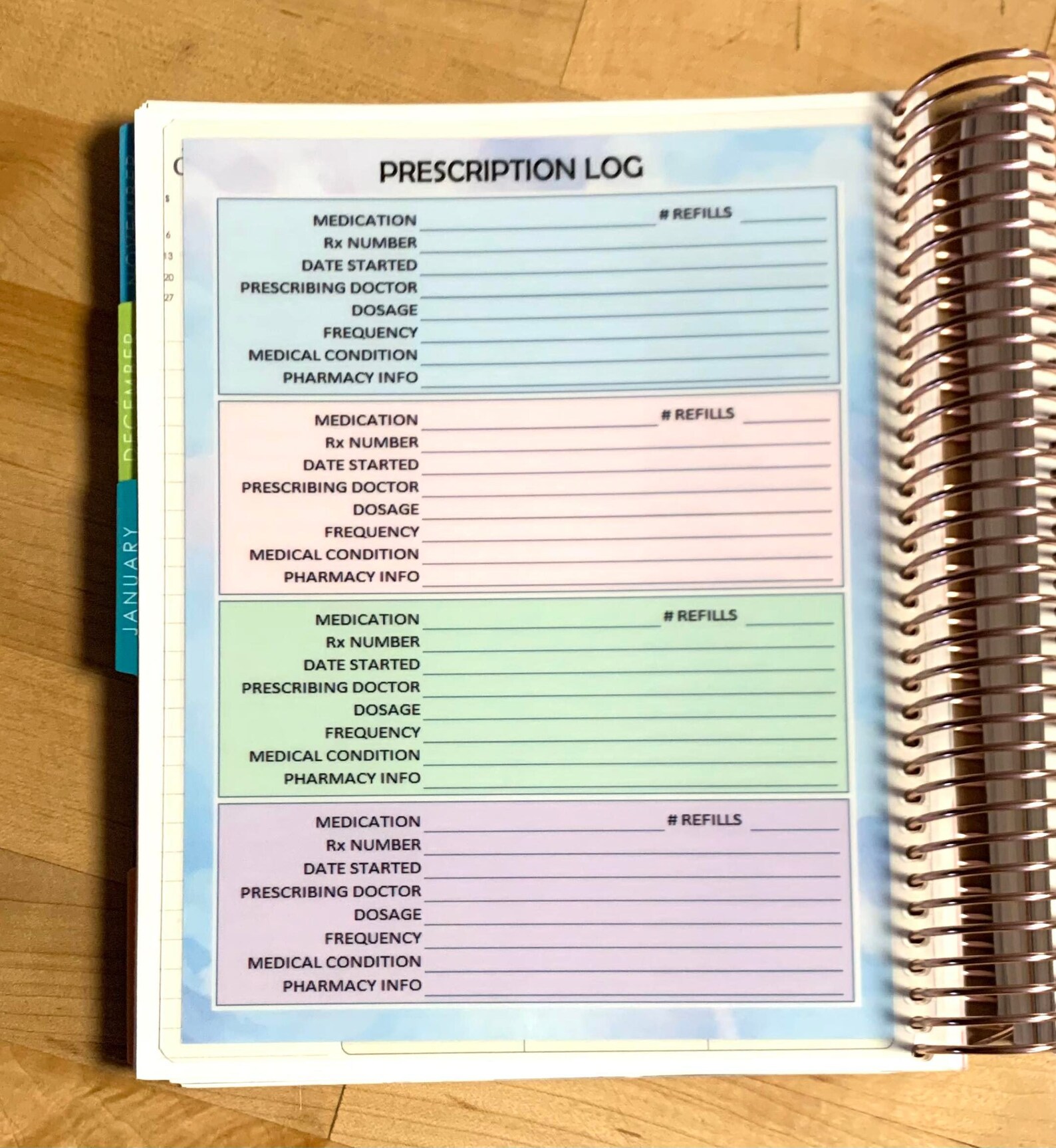 DASHBOARD Prescription Medication Rx Log for Use With Classic Happy ...