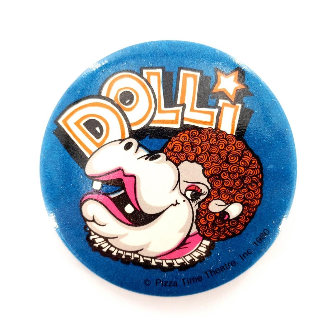 Vintage 1980 Chuck E Cheese Dolli Dimples 3" Button Pin Pizza Time ...