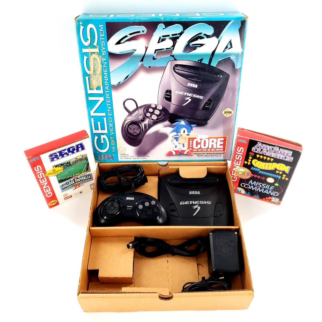 Sega Genesis 3 Core System Bundle Black W/ Box, 2 Games, Cables Tested ...
