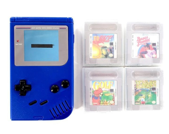 Nintendo Game Boy DMG IPS LCD Blue System W/ 4 Games Tested Please Read ...
