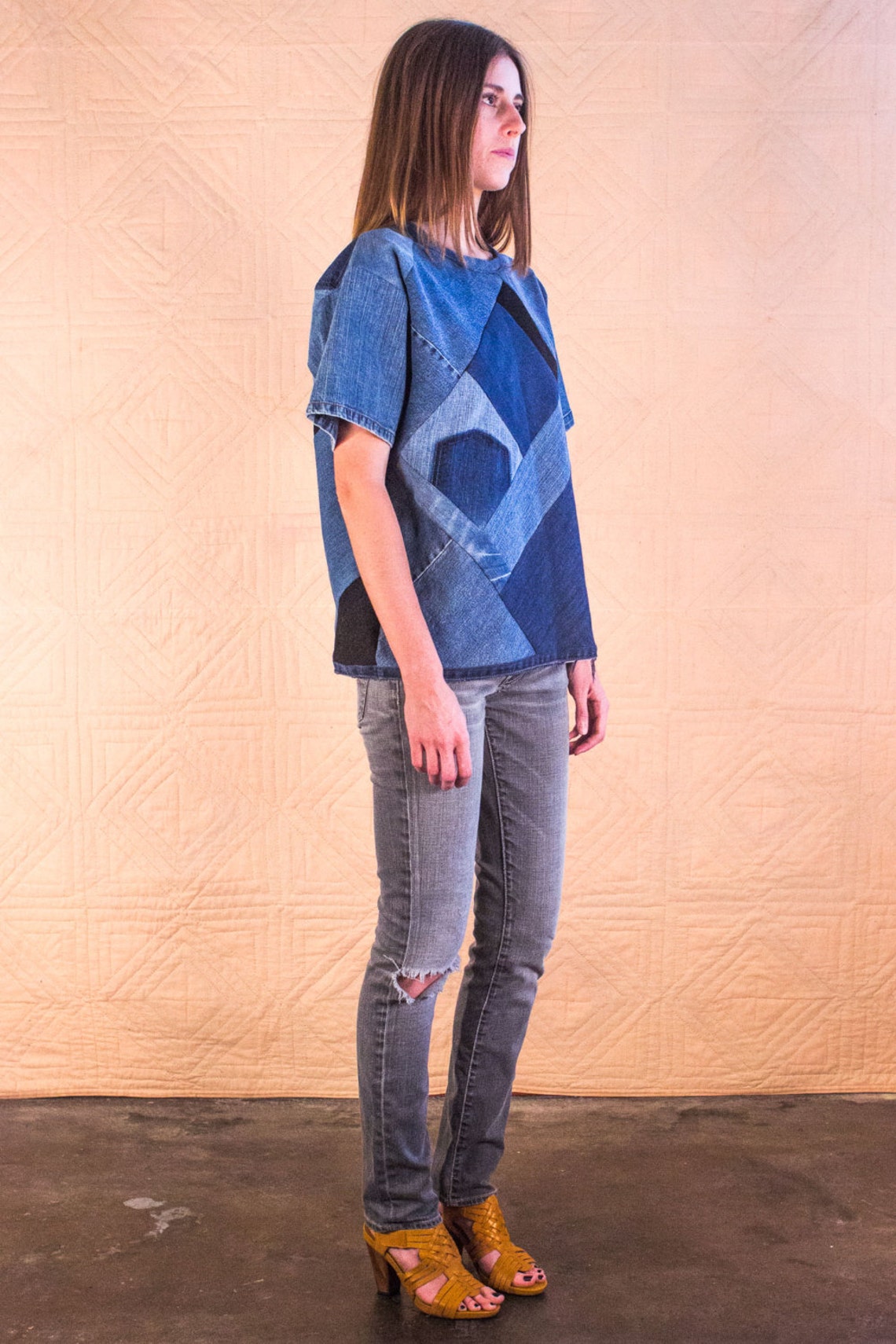 Recycled Denim Patchwork Top Unisex Handmade by Silkdenim One of a Kind ...
