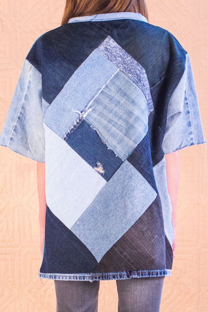Recycled Denim Patchwork Top Unisex Handmade by SilkDenim One | Etsy