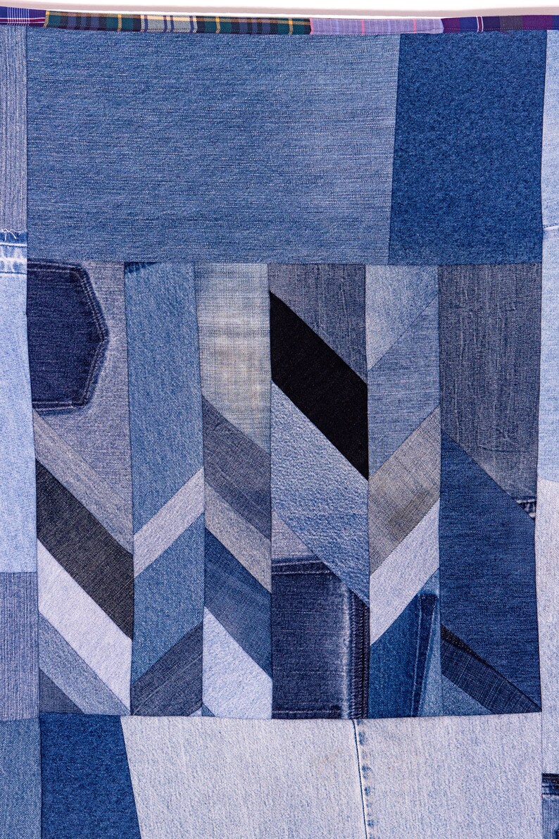Modern Handmade Denim Bars Patchwork Quilt, Table Cloth, Throw, Bed ...