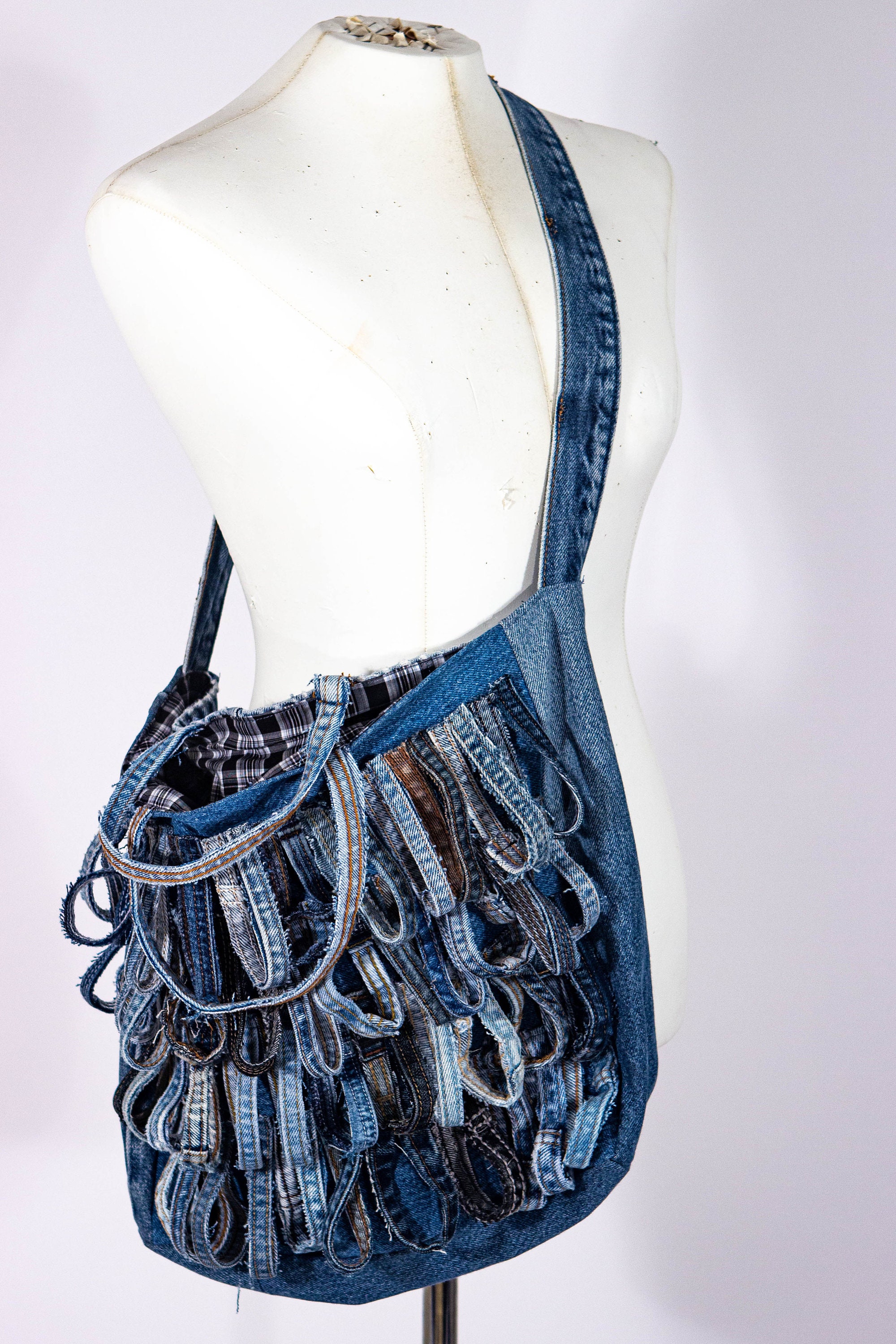 Edges Tote, Recycled Large Denim Bag Lined, High Fashion Design With ...