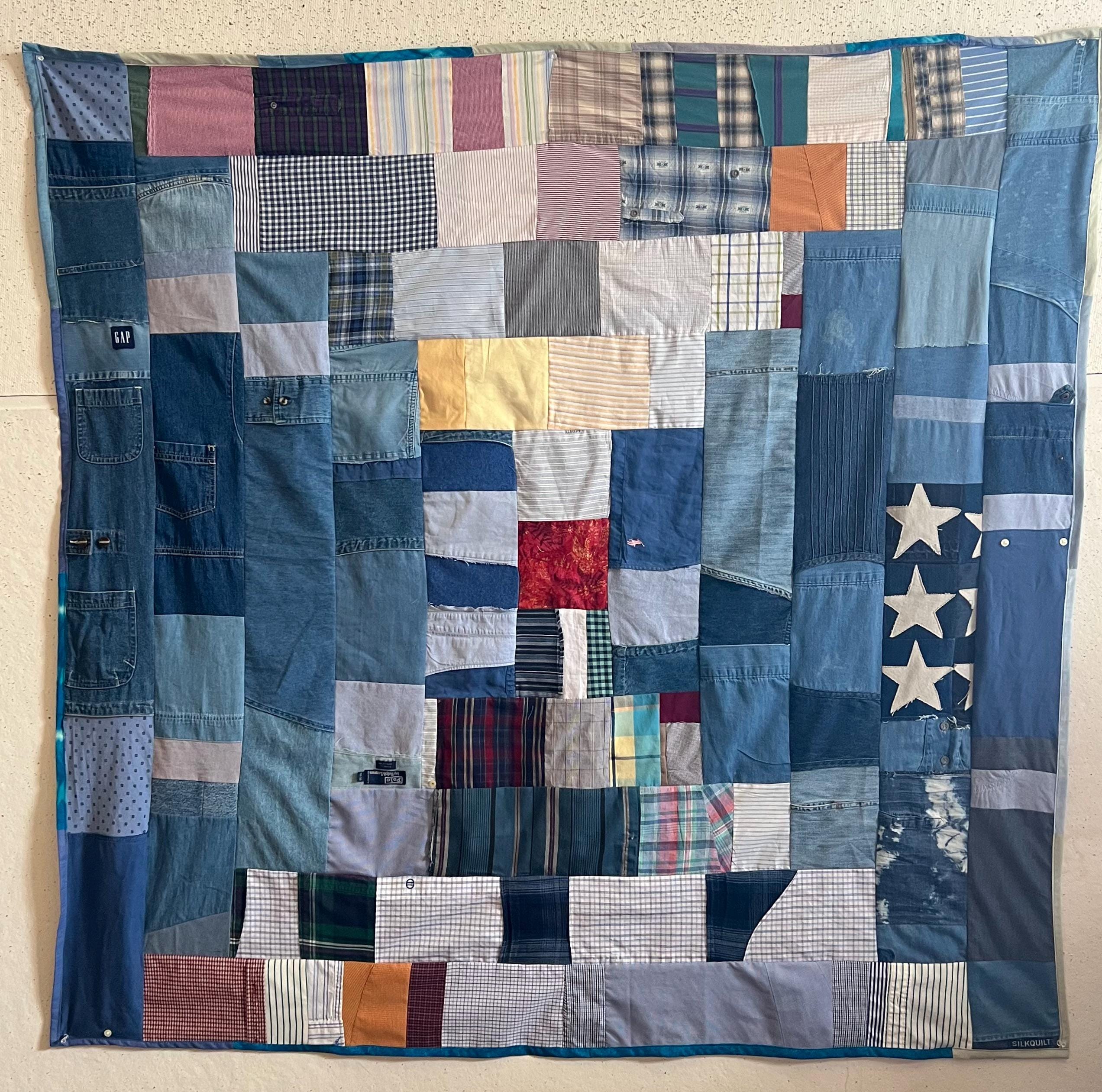 Handmade Denim Log Cabin Court House Steps Patchwork Quilt, Table Cloth ...