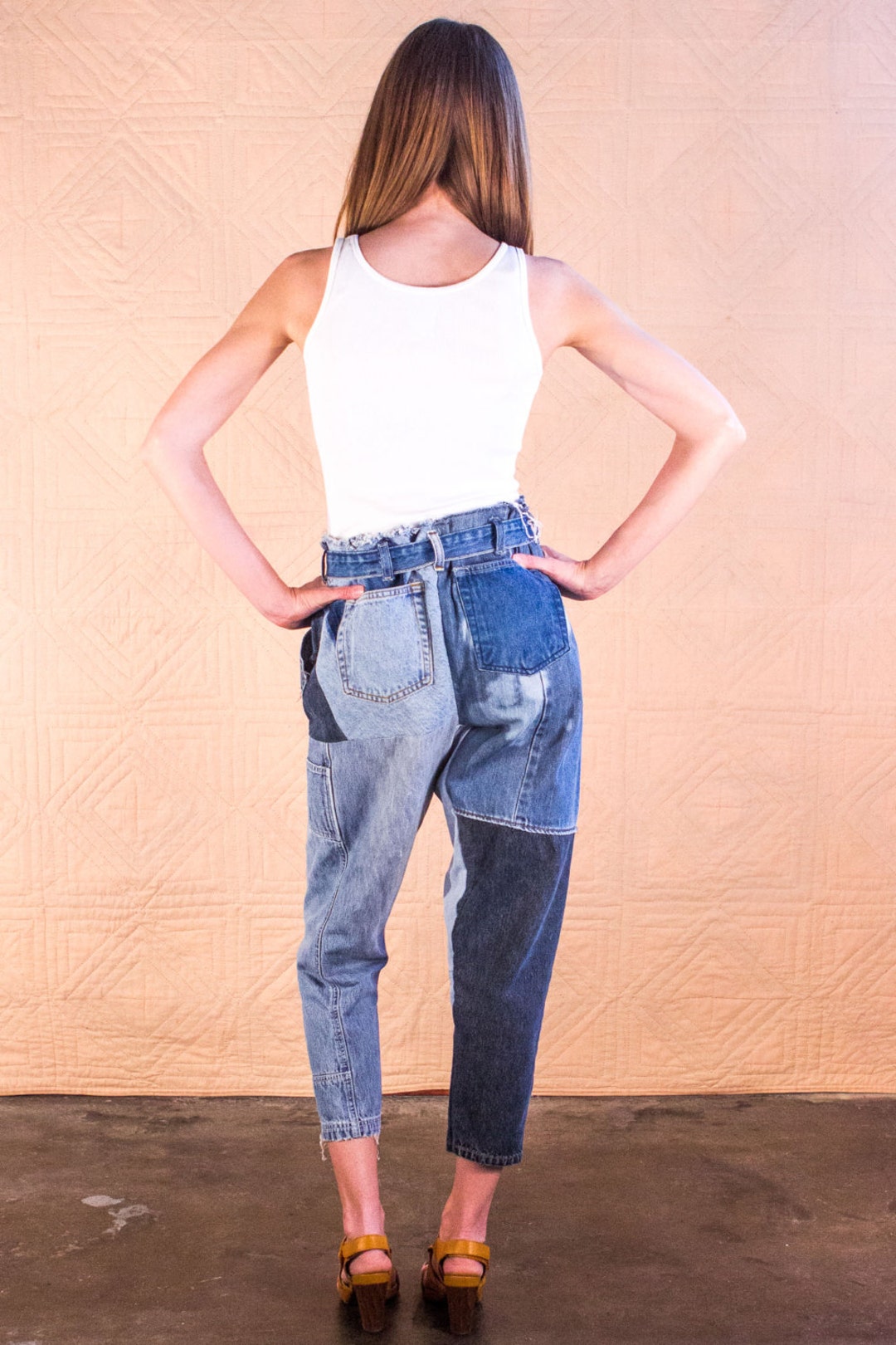 Handmade Recycled Denim Patchwork Pants by Silkdenim -1 of a Kind - Etsy