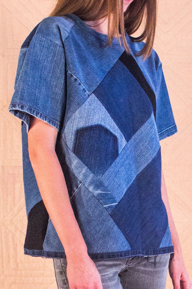 Recycled Denim Patchwork Top Unisex Handmade by Silkdenim One of a Kind ...