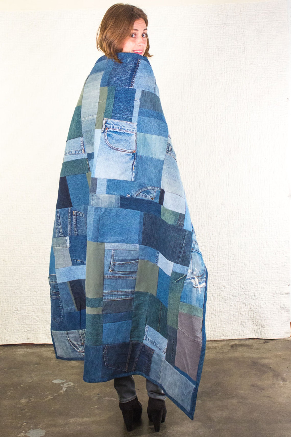 Custom Handmade Recycled Denim Throw Quilt, 100% Recycled and Special ...