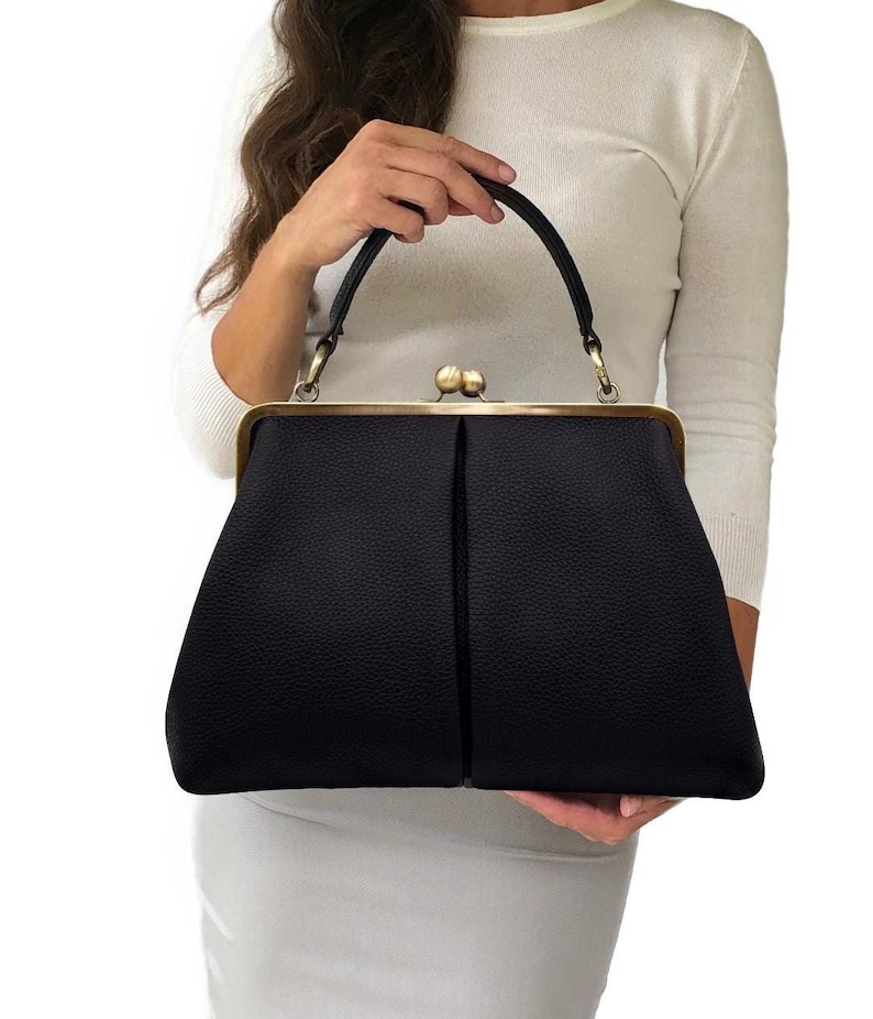 Women's Leather Bag, Kiss Lock Bag "olivia" in Black - Etsy