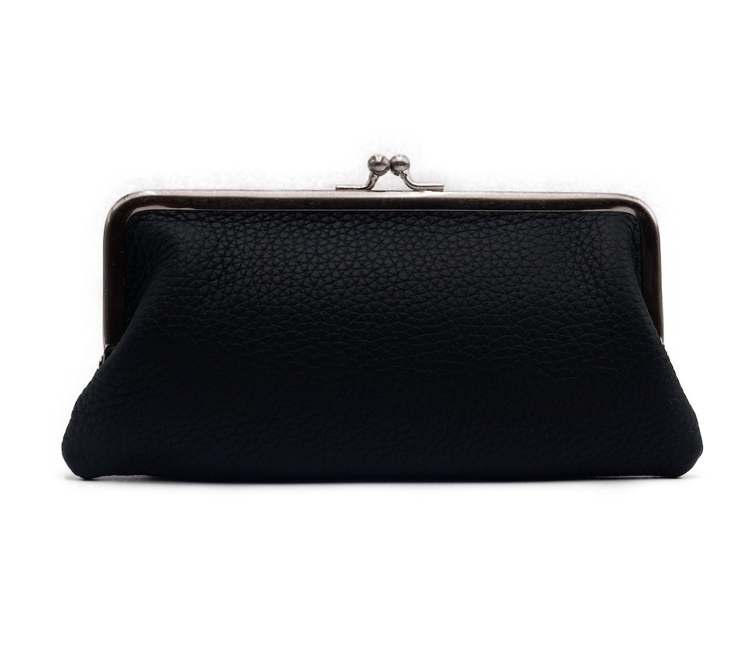 Wallet Leather Women, Coin Purse Leather "emma" in Black, Kiss Lock ...
