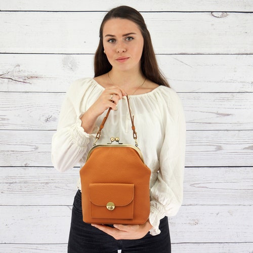 Leather Kiss Lock Frame Purse Kiss Lock Crossbody Handbag - Etsy