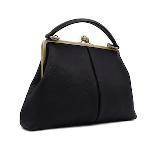 Women's Leather Bag, Kiss Lock Bag "olivia" in Black - Etsy