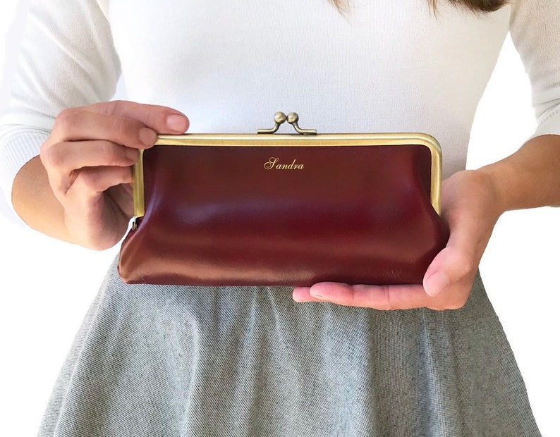Personalized Wallet Women "lea" Kiss Lock Purse Leather Case - Etsy