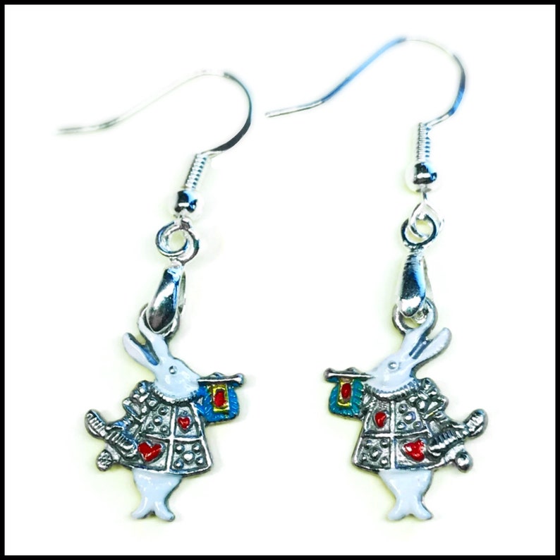 Alice in Wonderland Earrings White Rabbit Jewelry | Etsy