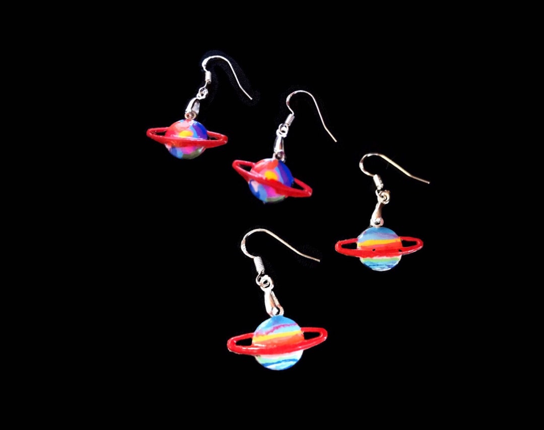Planet Earrings, Color Splash Frizzle Jewelry - Etsy