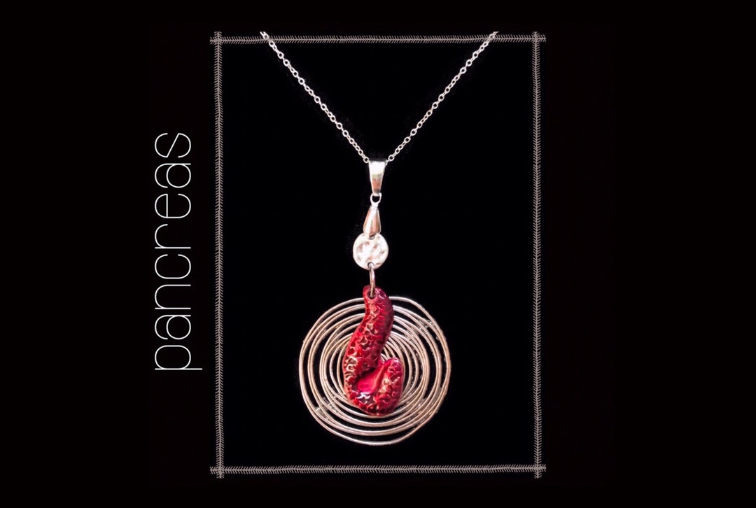 One-of-a-kind Pancreas Pendant Necklace | Ruby Red Enameled Statement ...
