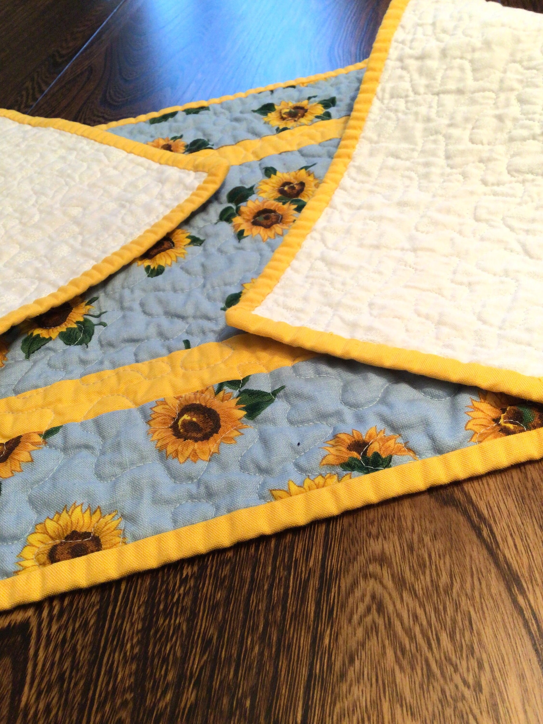 Quilted Sunflower Table Runner on Blue, Spring Runner, Summer - Etsy