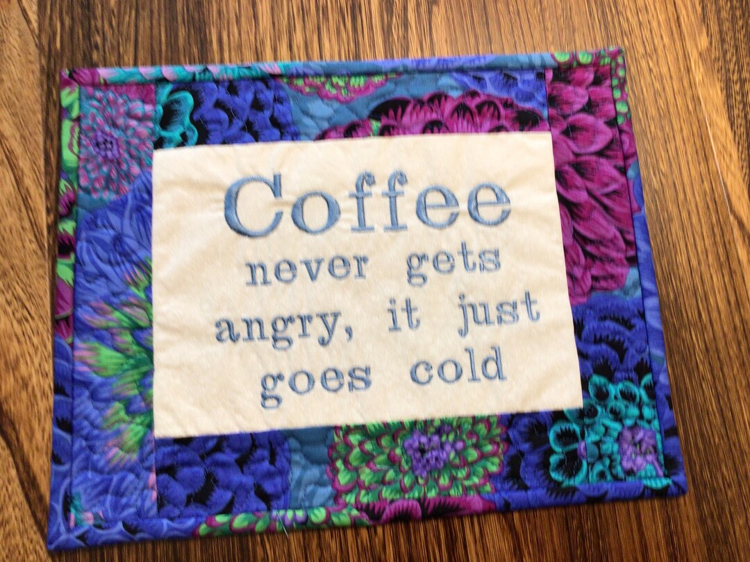 Embroidered Quilted Coffee Mug Rug - Etsy