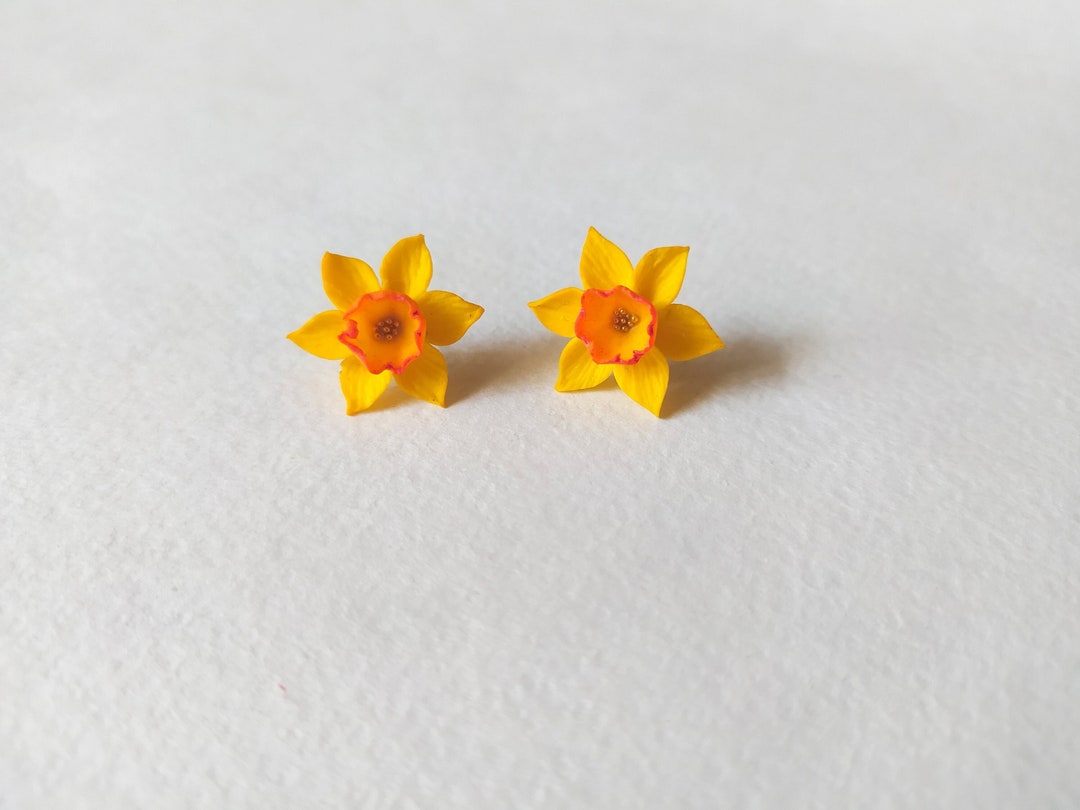 Daffodil Earrings Daffodil Stud Yellow Daffodil Polymer Clay Jewelry ...