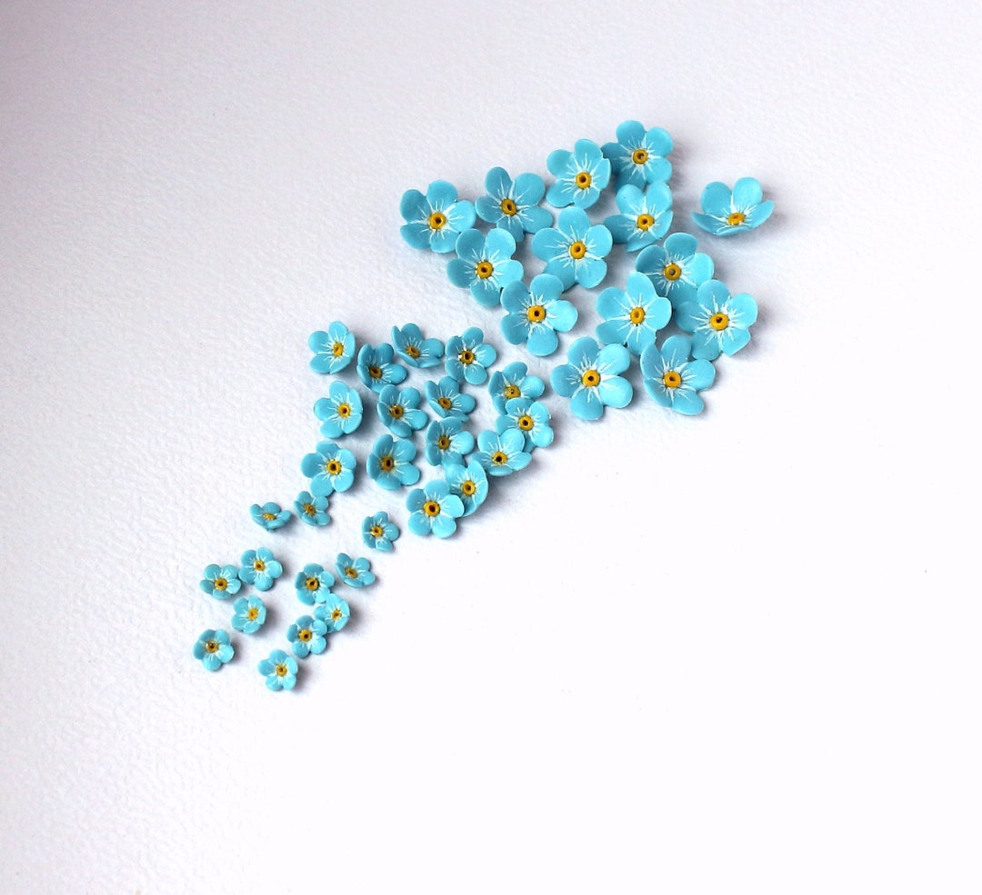 Forget-me-not Beads: Handmade Polymer Clay Light Blue Floral Beads, DIY ...
