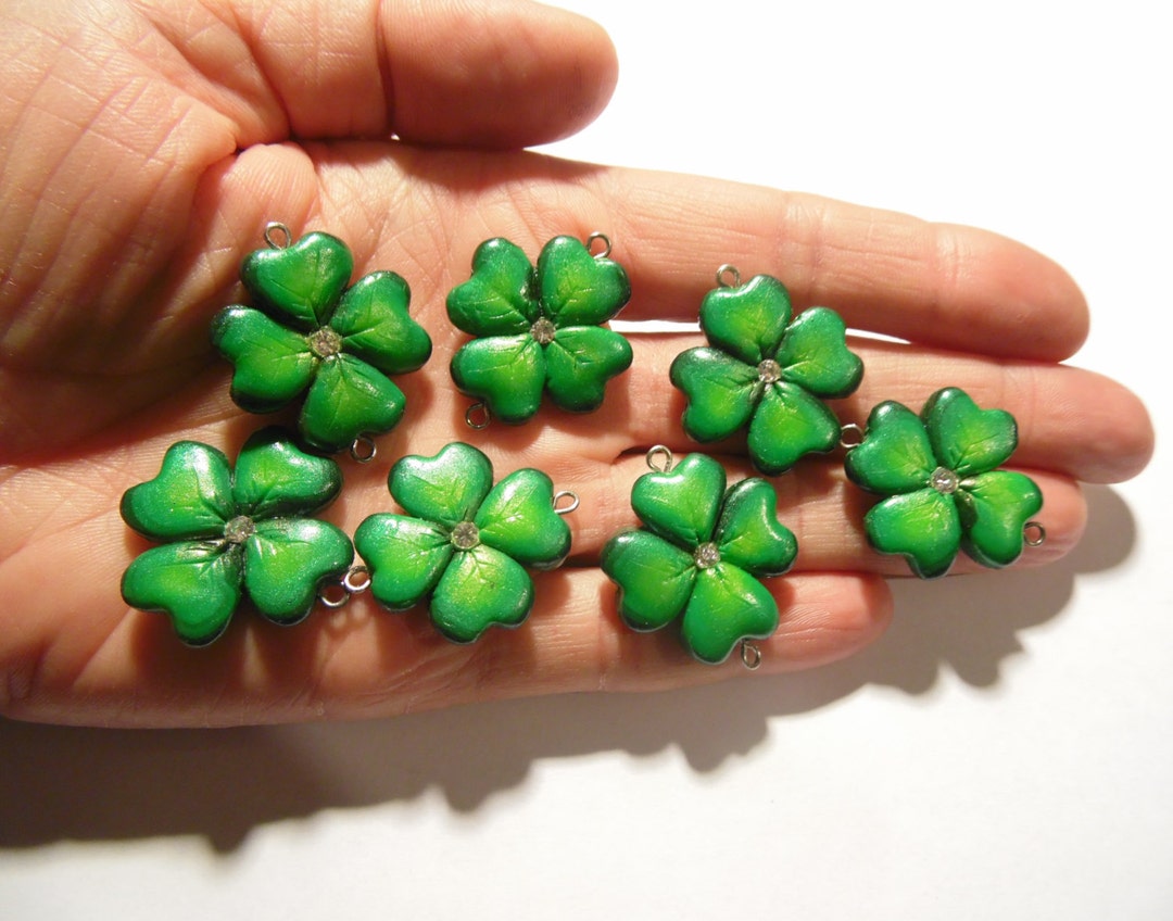 Lucky Four Leaf Clover Beads: Polymer Clay Green Shamrock Jewelry, St ...