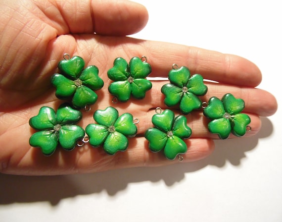 Clover Jewelry Lucky Four Leaf Clover Beads 2 Ps Clover Polymer Clay Green Green Beads Irish Gift Shamrock Jewelry St.patrick Plant Beads Etsy