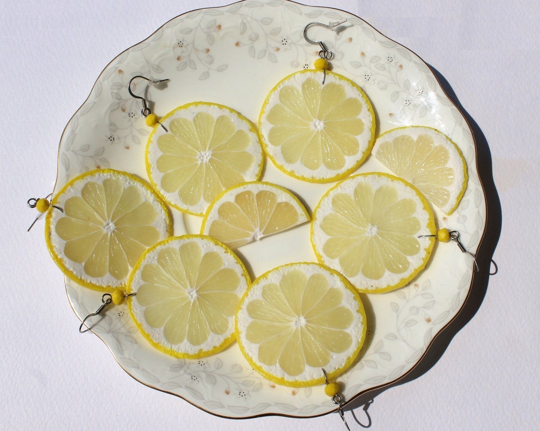 Lemon earrings fake food jewelry lemon slice earrings citrus jewelry ...