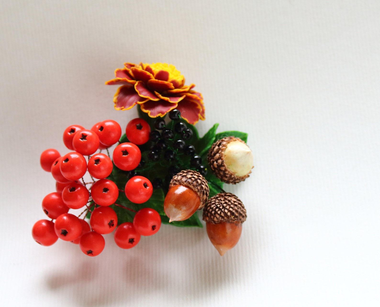 Brooch Rowan Acorns Marigold Autumn Brooch Polymer Clay - Etsy